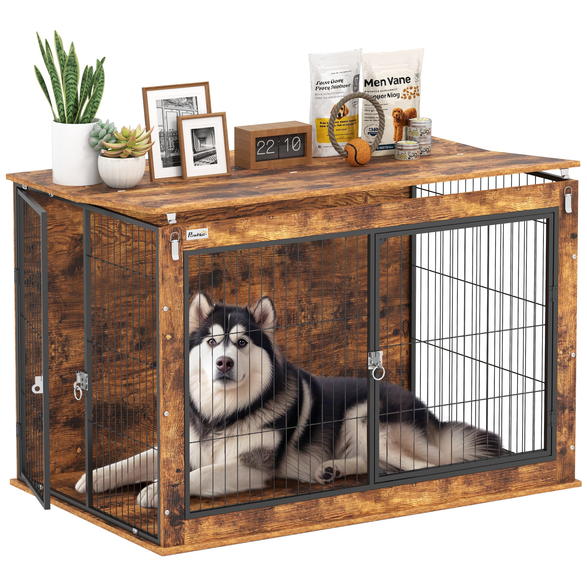 PawHut Dog Crate Furniture w/ Openable Top, 2 Doors, for Extra Large ...