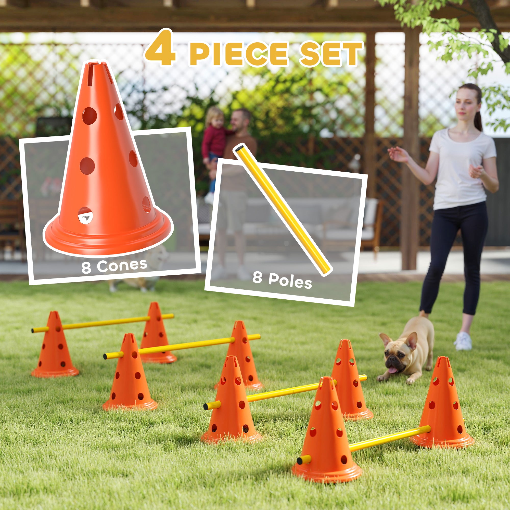 PawHut 4-Piece Adjustable Dog Agility Jumps Set with Carry Bag Orange