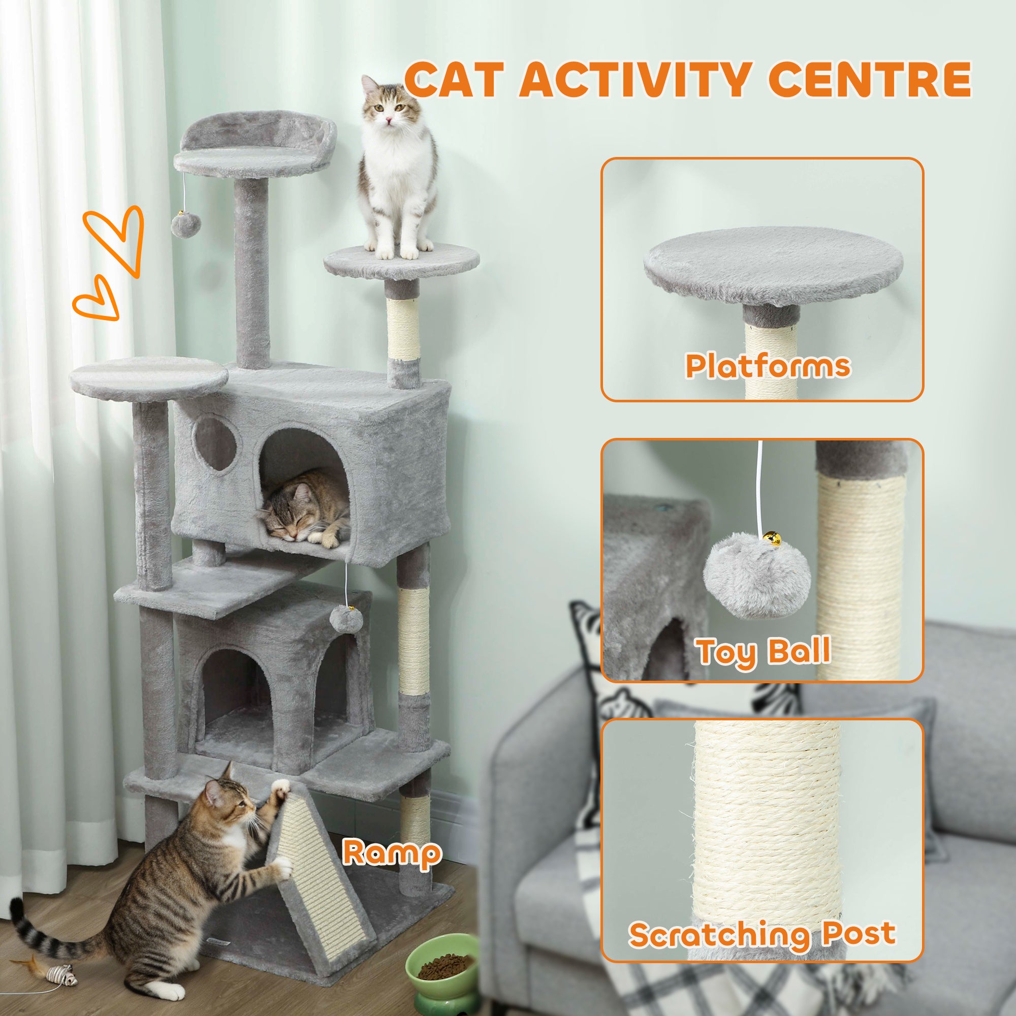PawHut 63" Cat Tree, Cat Tower for Indoor Cats with Scratching Posts ...
