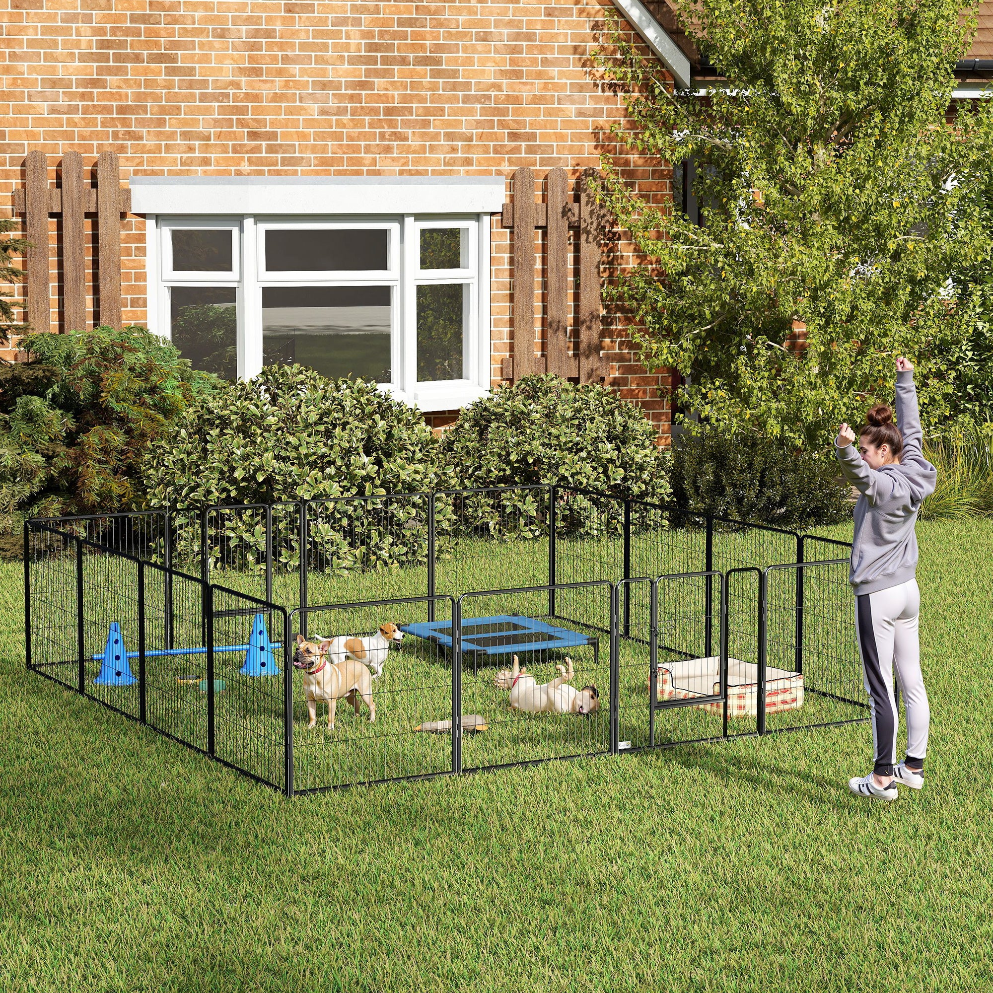 PawHut Dog Pen 16 Panels Puppy Pen Heavy Duty Pet Playpen for Indoor ...