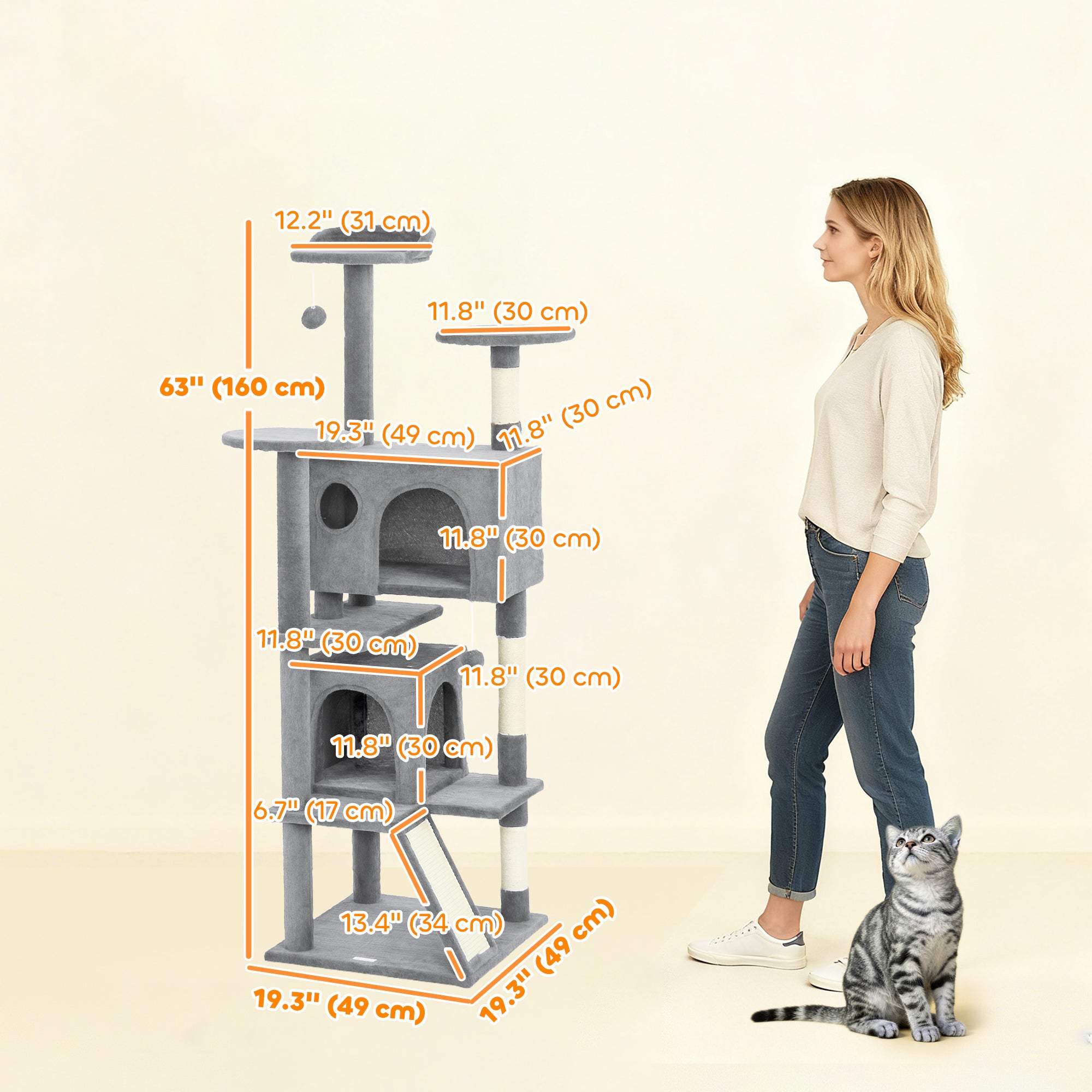 PawHut 63" Cat Tree, Cat Tower for Indoor Cats with Scratching Posts ...