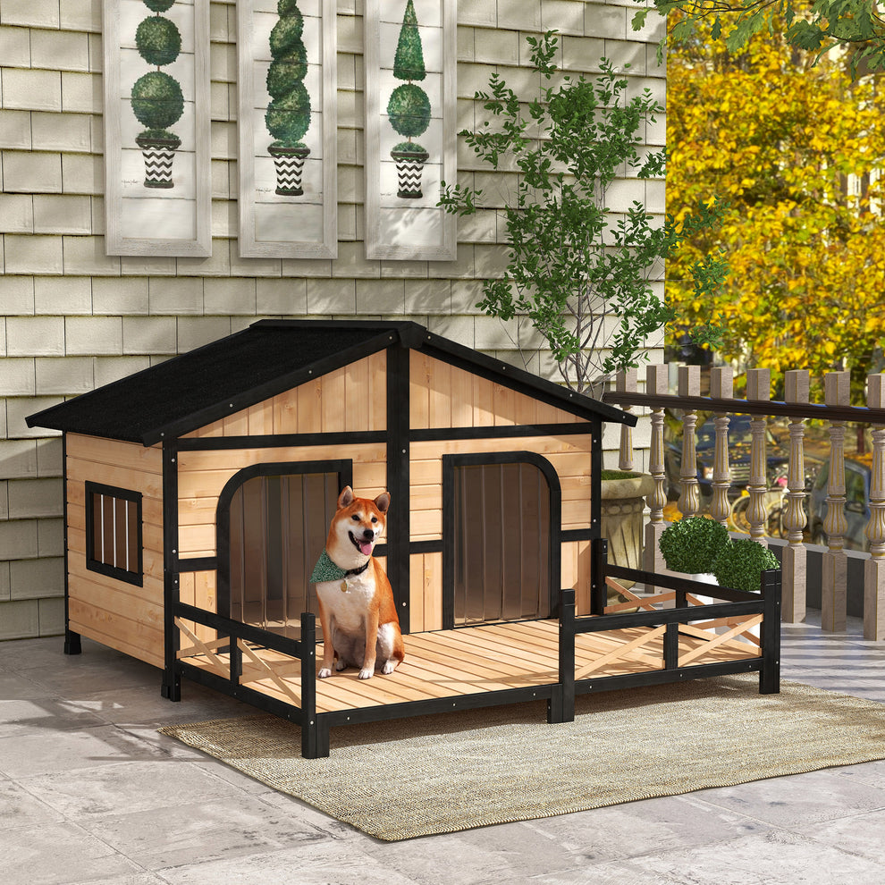 PawHut Double Dog House with Porch & Removable Bottom Easy Cleaning