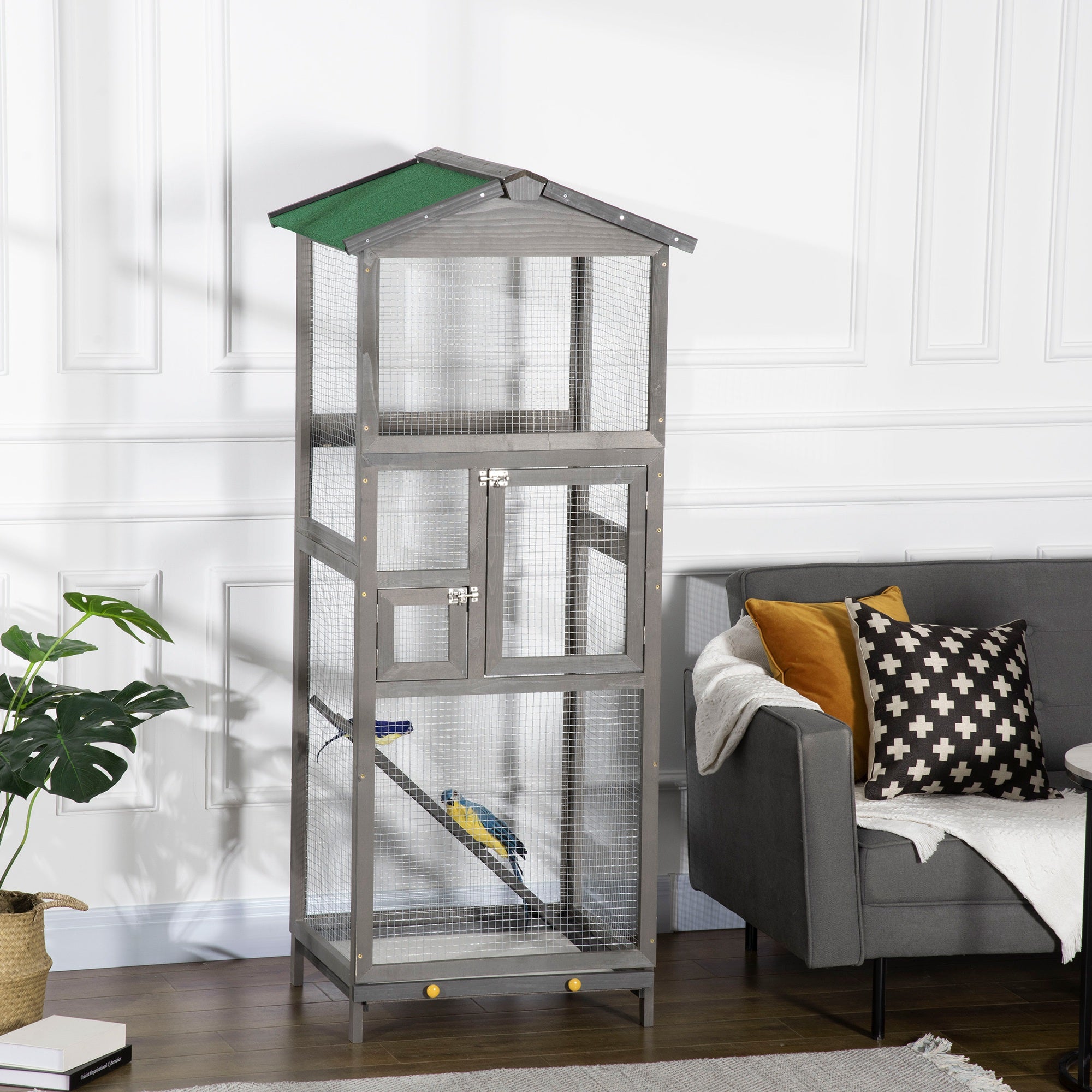 PawHut 65" Outdoor Bird Aviary with Pull Out Tray Spacious Design