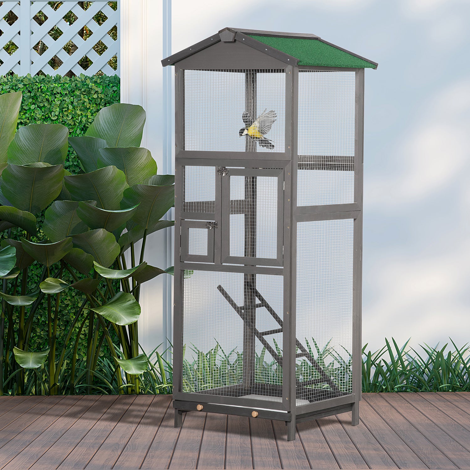 PawHut 65" Outdoor Bird Aviary with Pull Out Tray Spacious Design