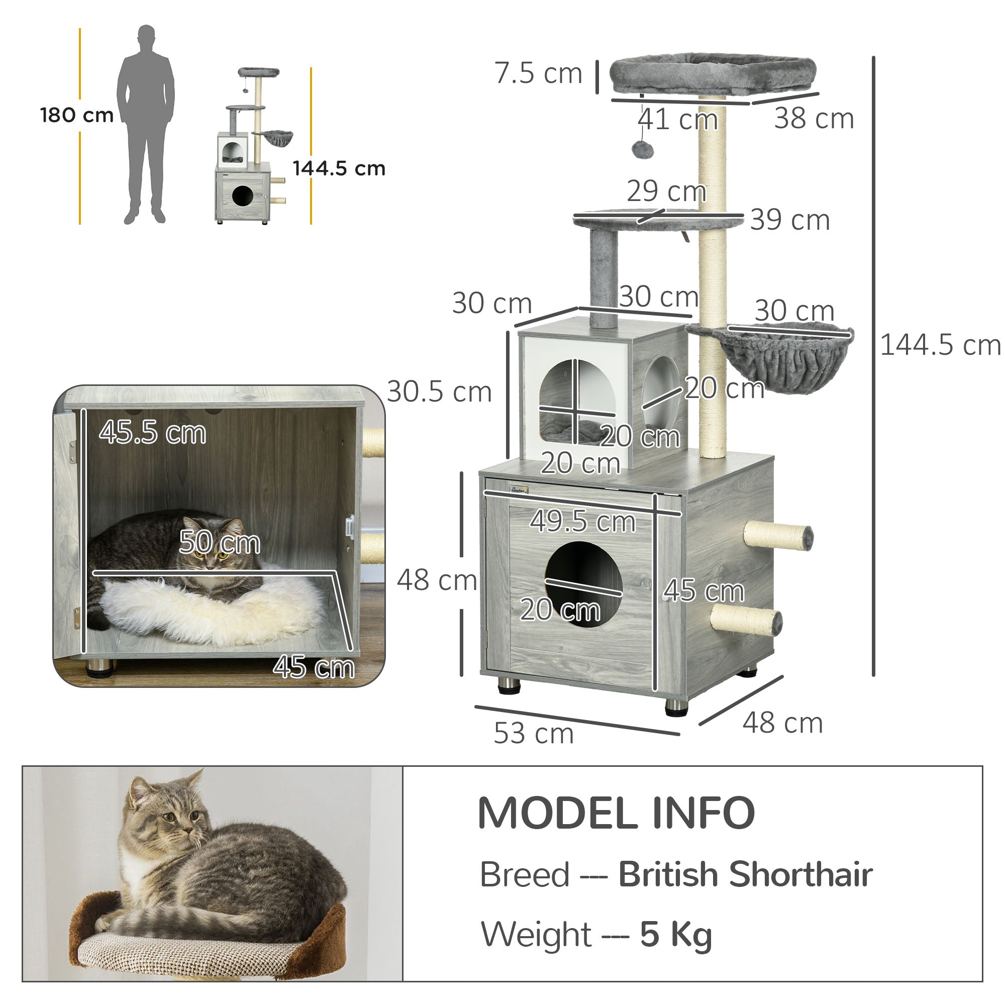 PawHut Cat Tower with Litter Box Enclosure, Cat Tree for Indoor Cats ...