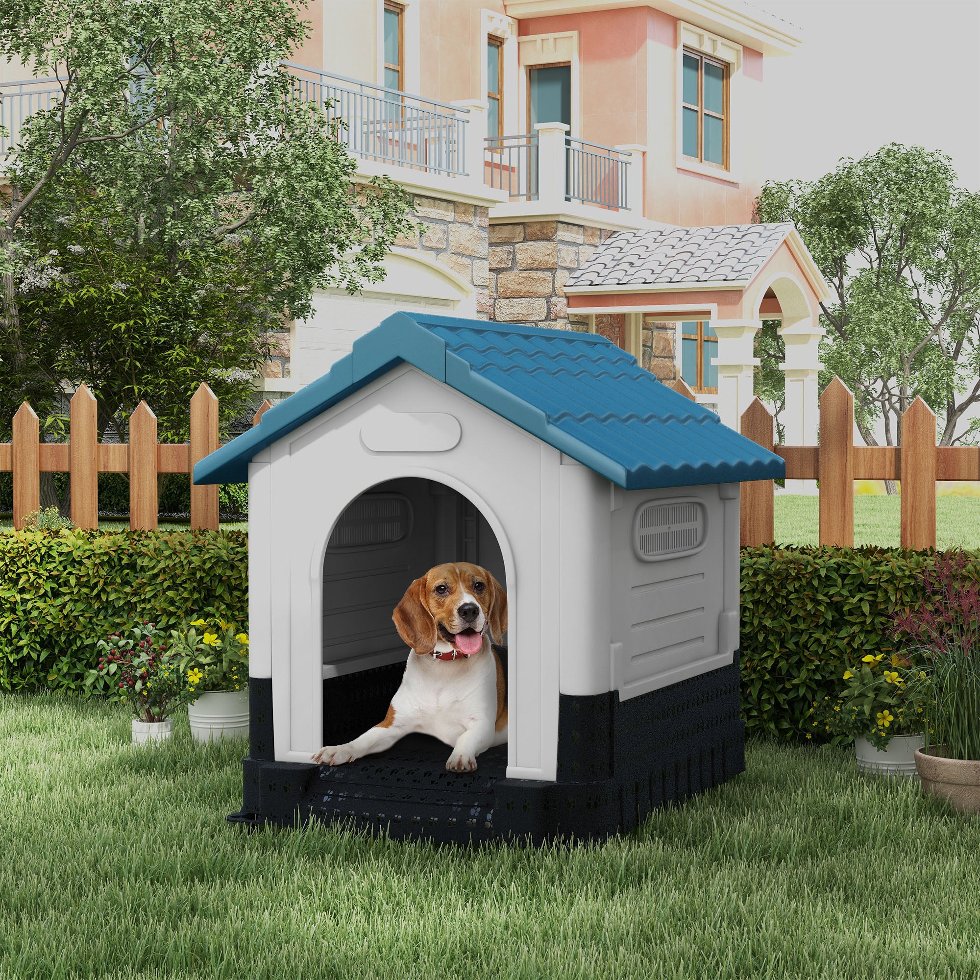 PawHut Dog Kennel for Outside, Plastic Dog House, Water-Resistant Pet ...