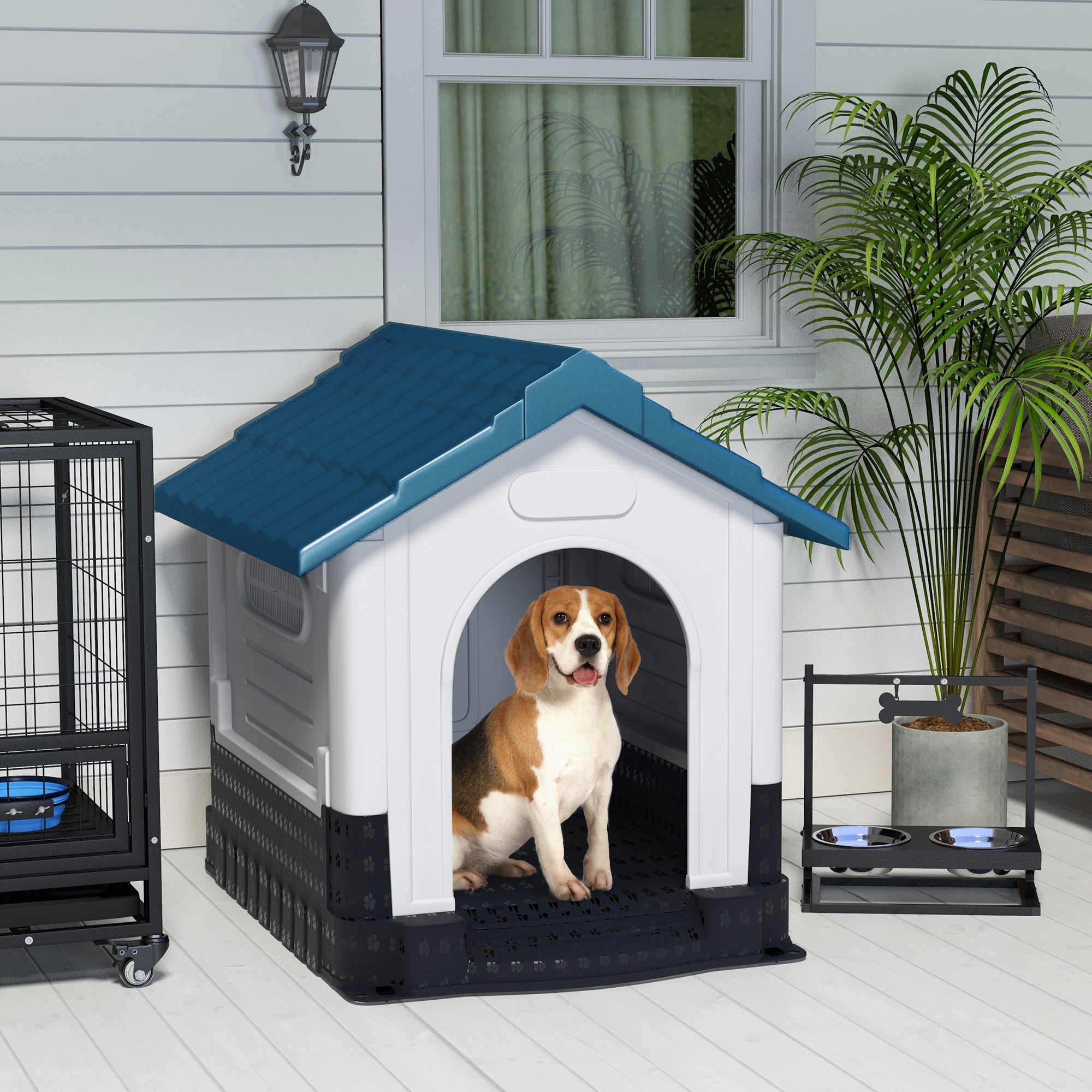 PawHut Dog Kennel for Outside, Plastic Dog House, Water-Resistant Pet ...