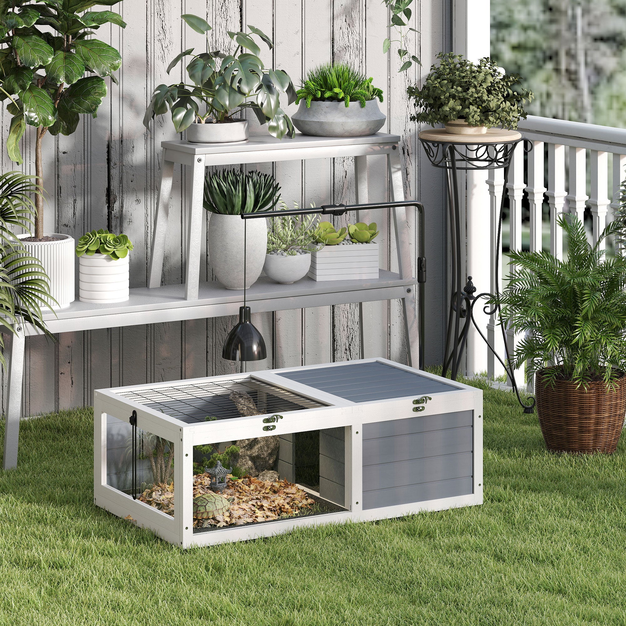 PawHut Tortoise House, Wooden Tortoise Table, Tortoise Enclosure with ...