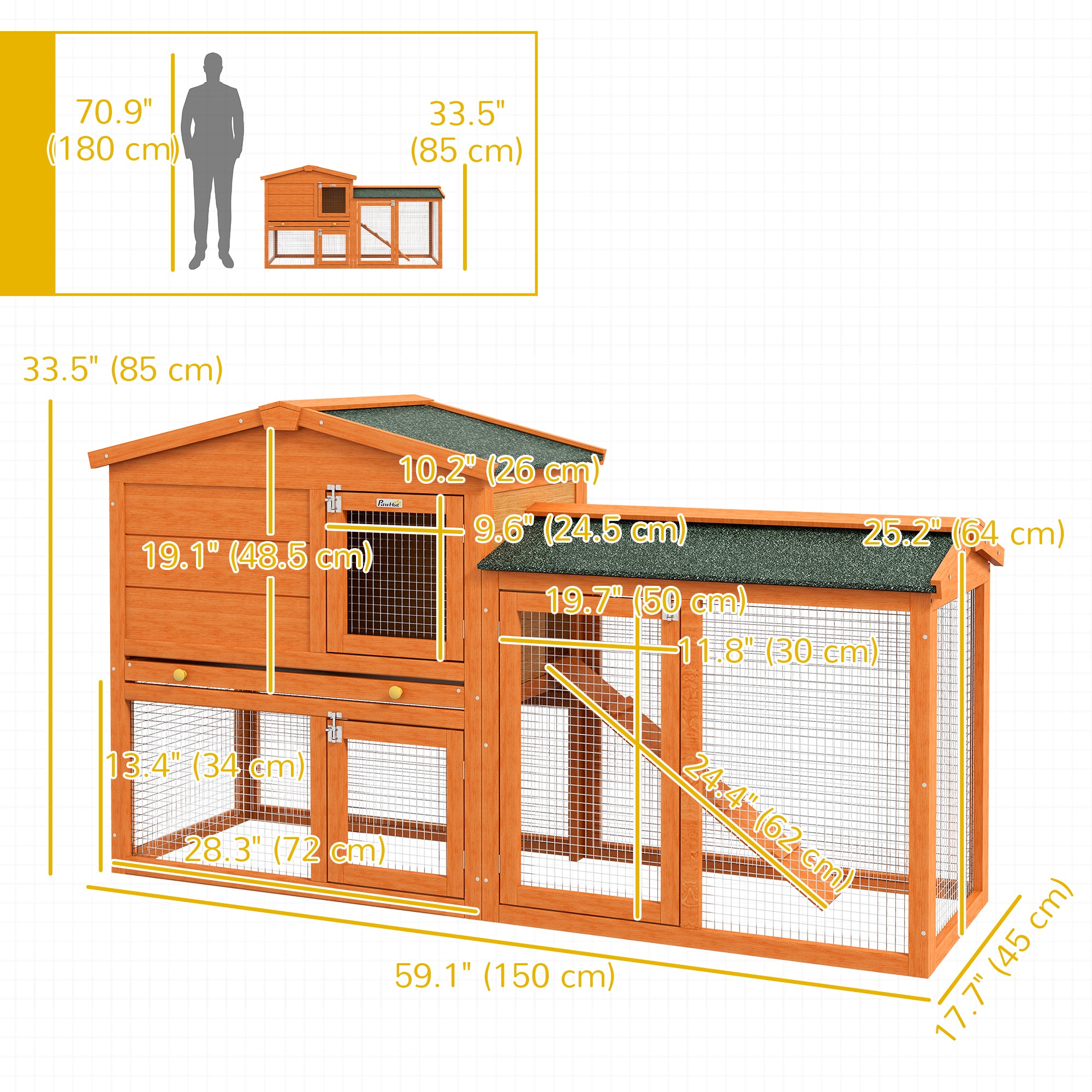 PawHut Two-Level Rabbit Hutch Small Animal House Pet Bunny Cage Home w ...