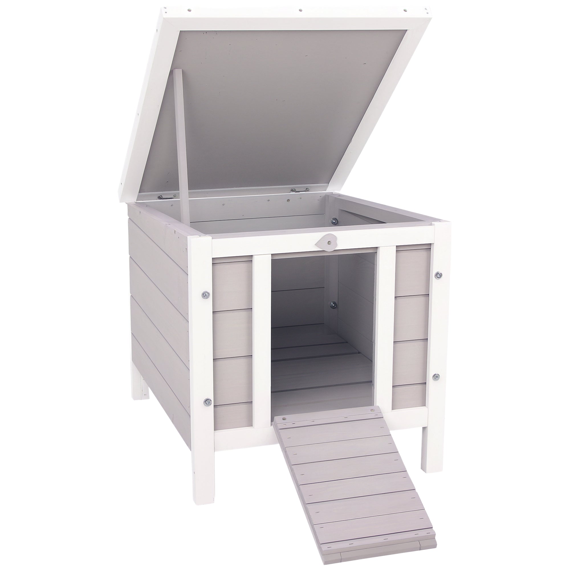 PawHut Small Rabbit Hutch with Raised Platform & Easy Access Gray