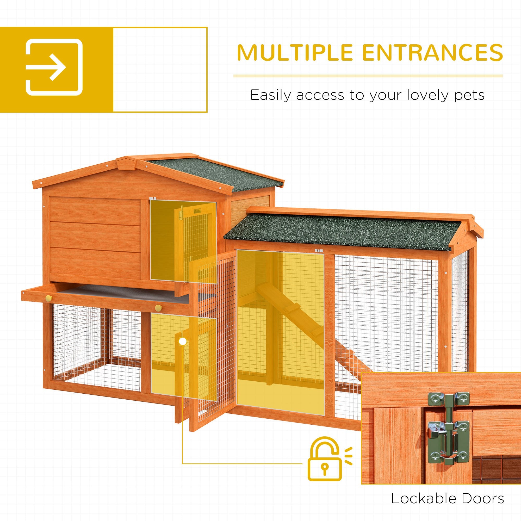 PawHut Two-Level Rabbit Hutch Small Animal House Pet Bunny Cage Home w ...