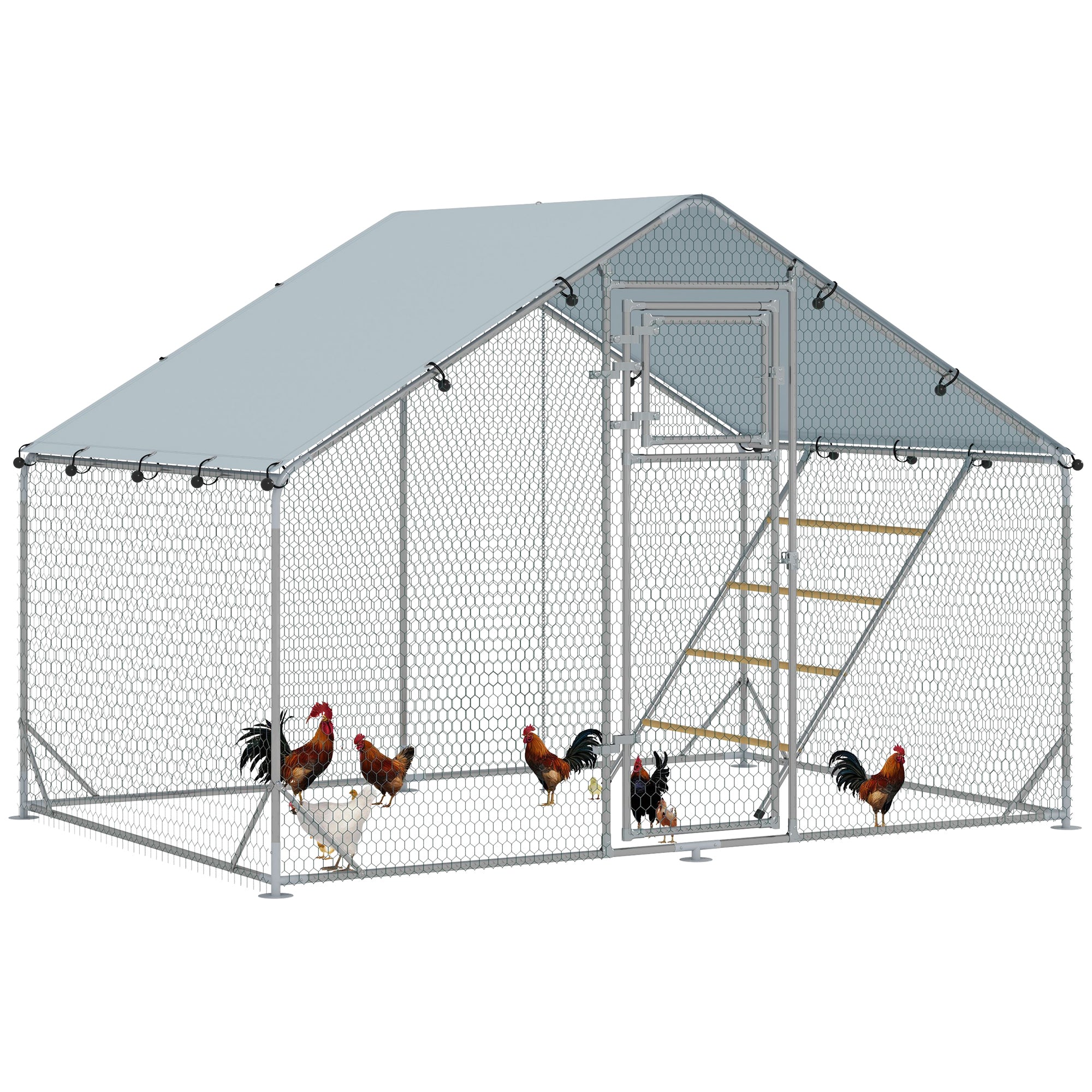 PawHut Walk-in Chicken Run with Cover, Hanging Feeder, for 6-8 Chickens ...