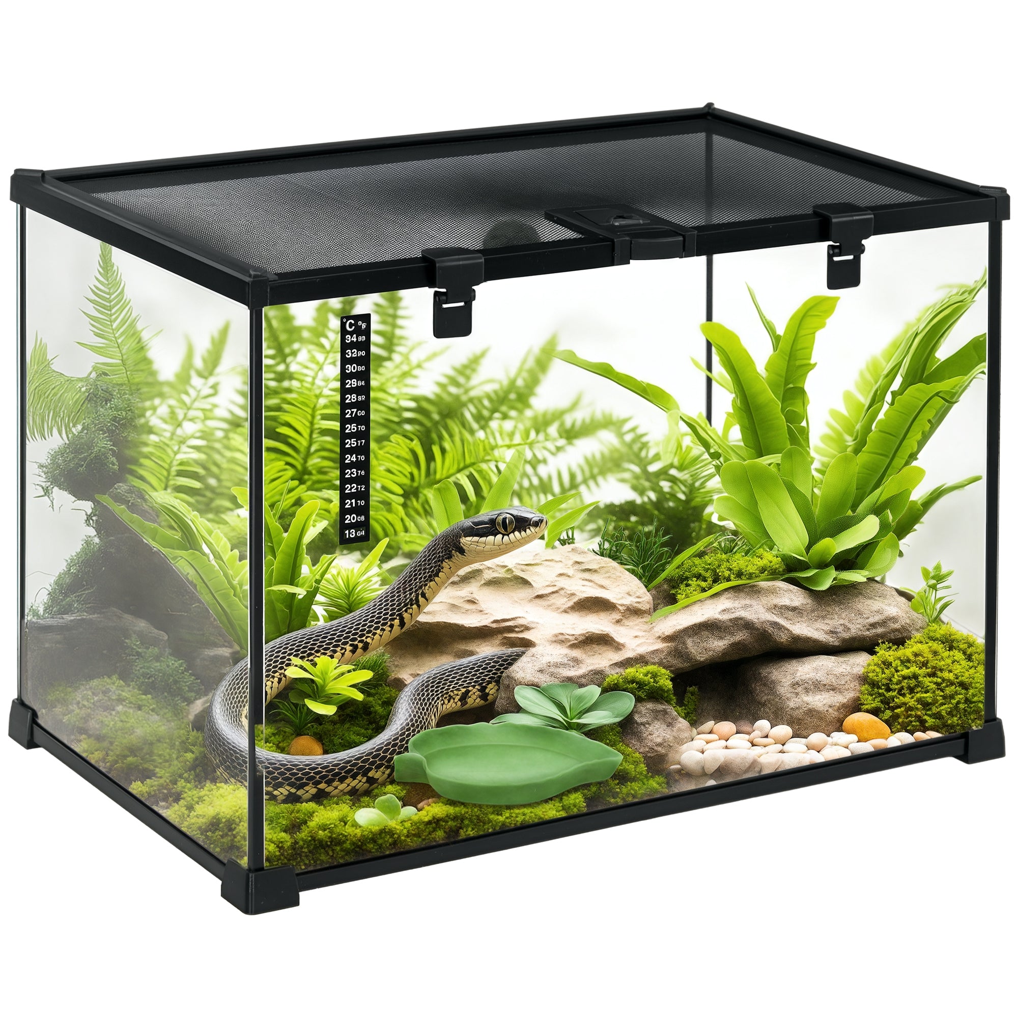 PawHut Reptile Terrarium with Thermometer Secure & Ventilated Habitat