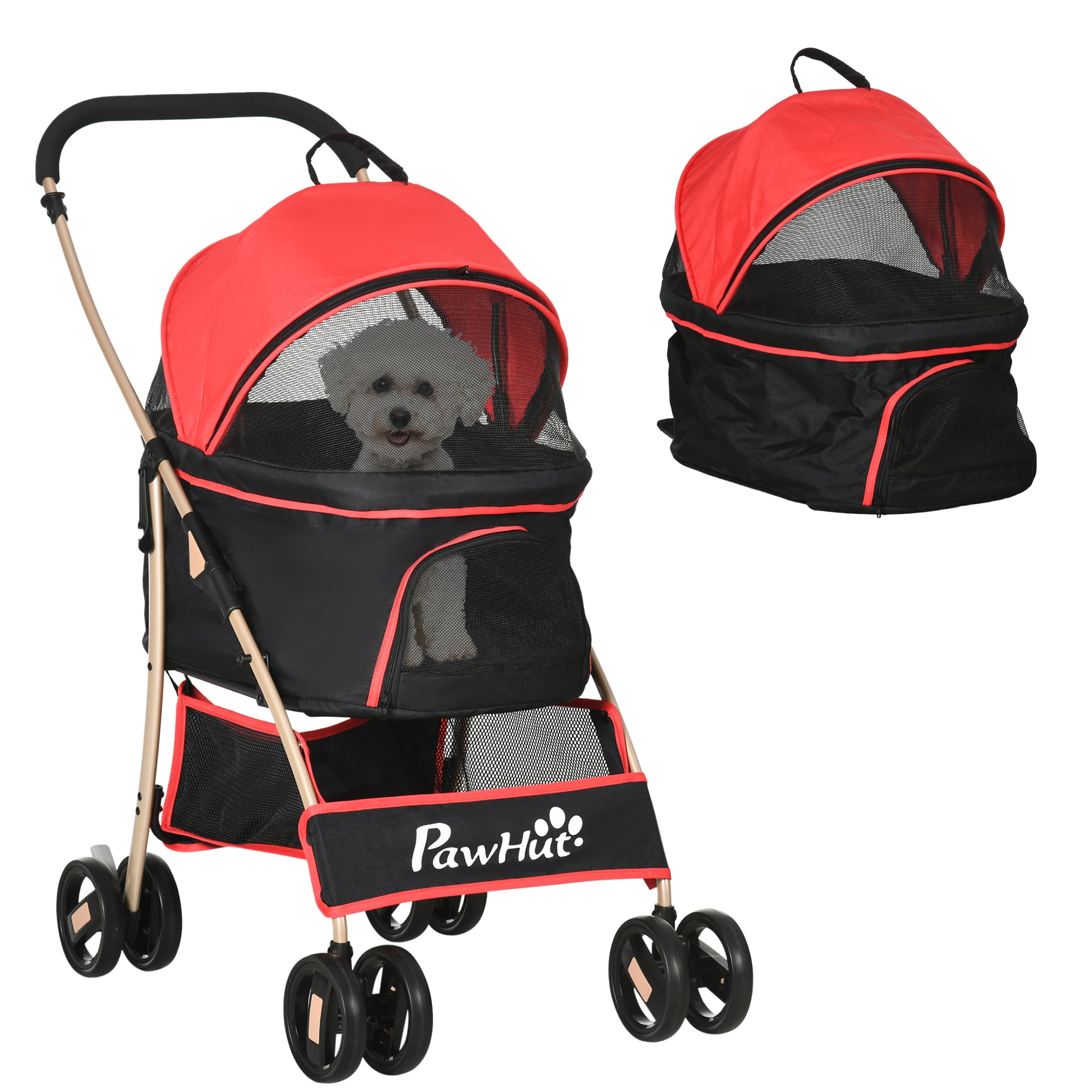 PawHut 3-in-1 Pet Pushchair Detachable Smooth Ride Safe for Small Dogs