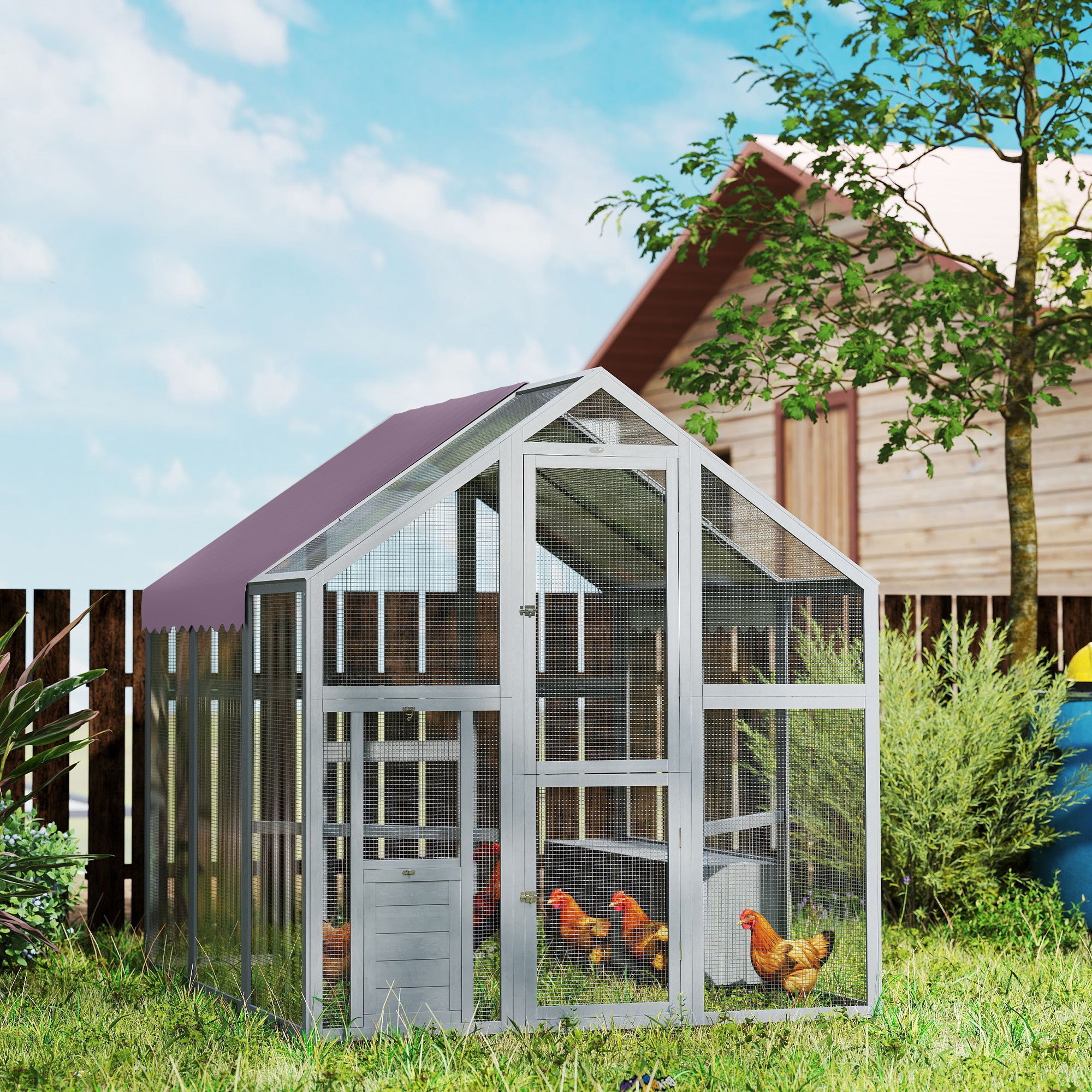 PawHut Large Walk-In Chicken Coop with Waterproof Cover, Split Door, 2 ...