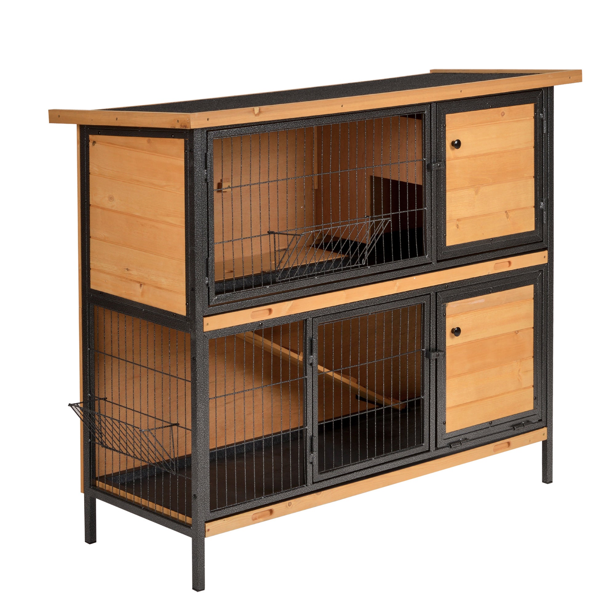 PawHut 48" 2-Story Large Rabbit Hutch Bunny Cage Wooden Pet House Metal ...